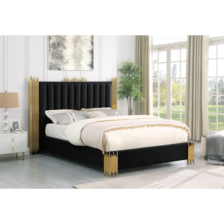 Orren Ellis Elvyra Velvet Upholstered Low Profile Platform Bed Reviews Wayfair